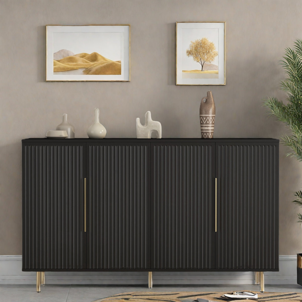 Mercer41 Sideboard With Adjustable Shelves And 4 Doors Fluted Panel ...