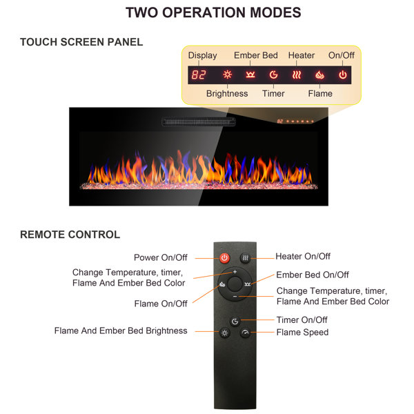 Symple Stuff 50 Inch Electric Fireplace With Remote, Tempered Glass ...