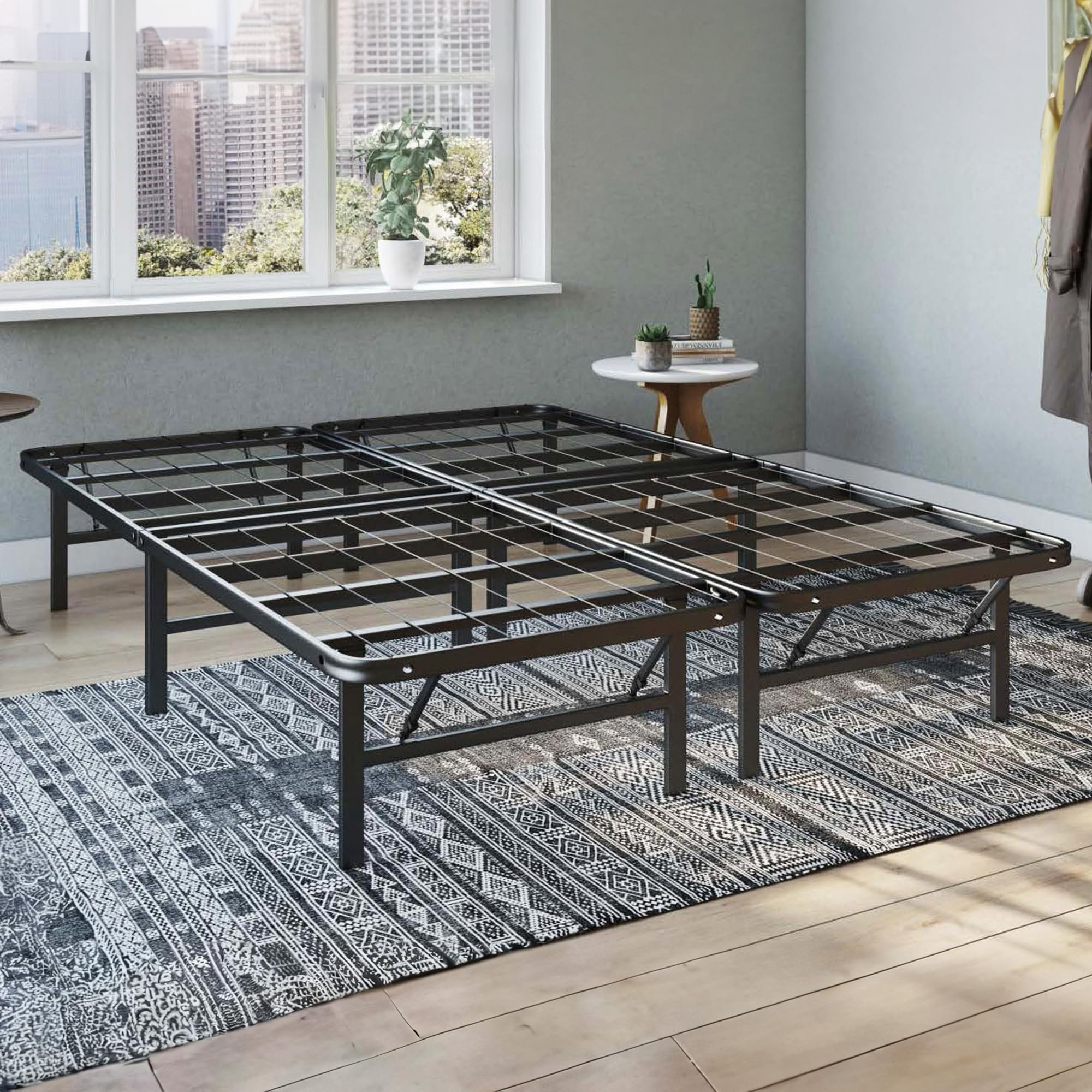 Ivy Bronx Base de lit pliante en métal, sommier plateforme 14 po ...
