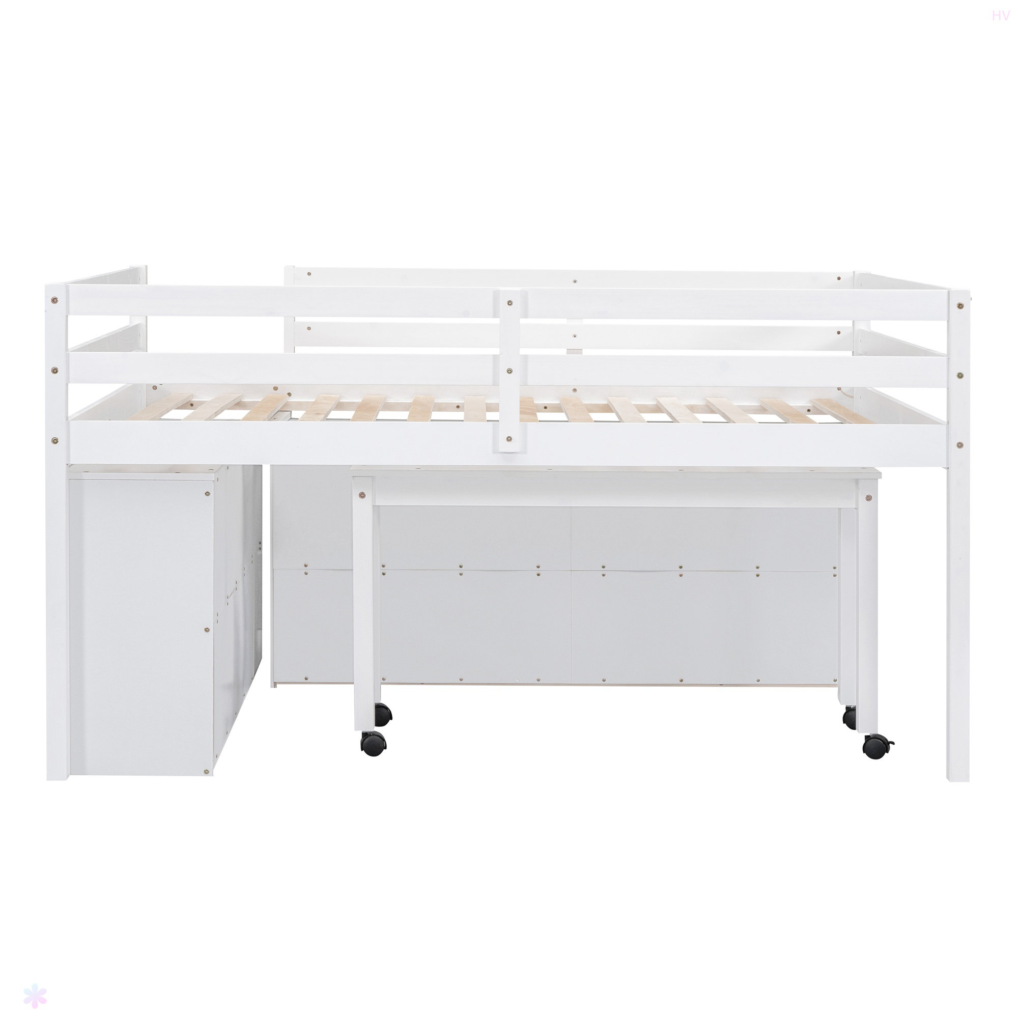 Harriet Bee Full Size Loft Bed With Retractable Writing Desk And 4 ...
