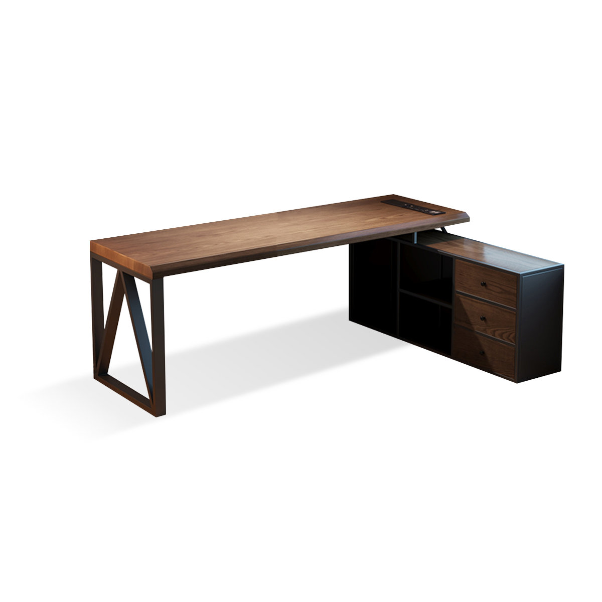 Corrigan Studio® Nut-brown+Black Solid Wood+Iron with 3 drawers desk ...