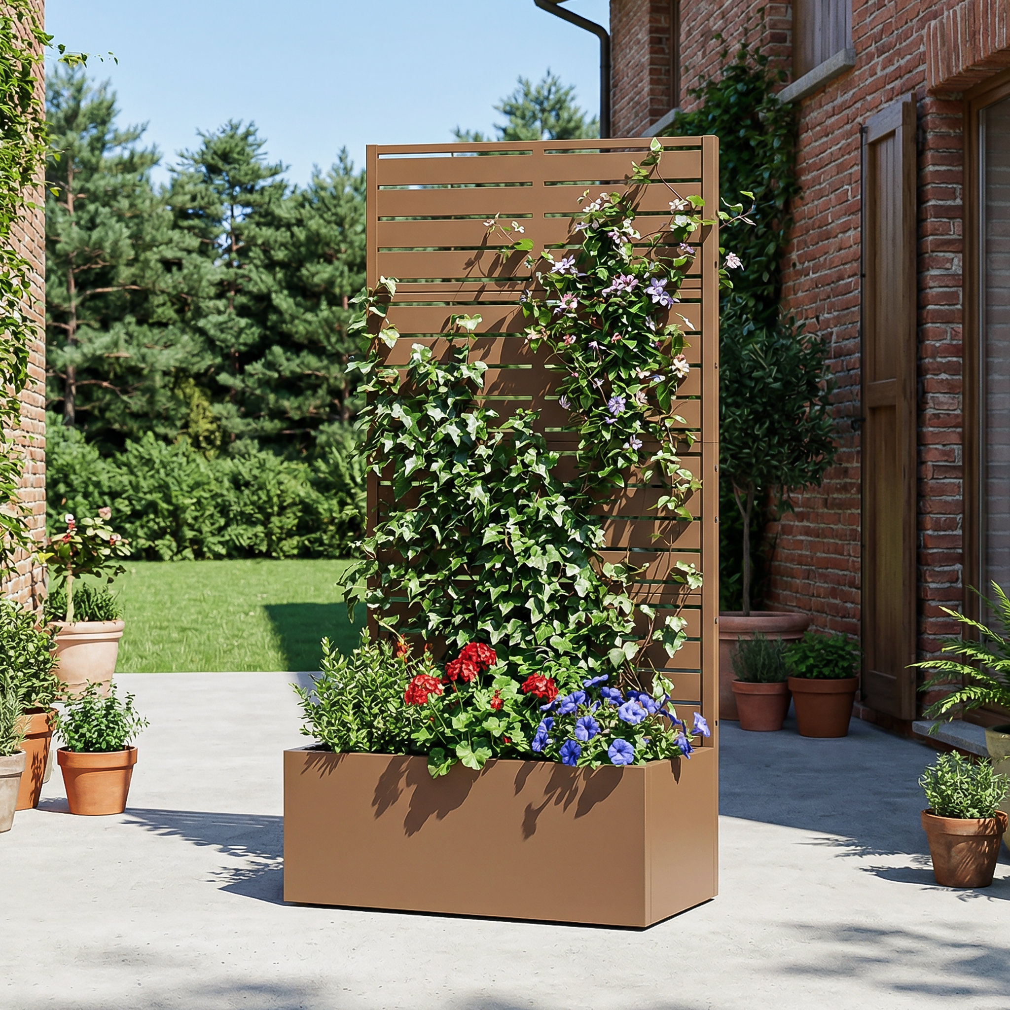 Latitude Run® Outdoor Metal Planter Box Raised Garden Beds with Trellis ...