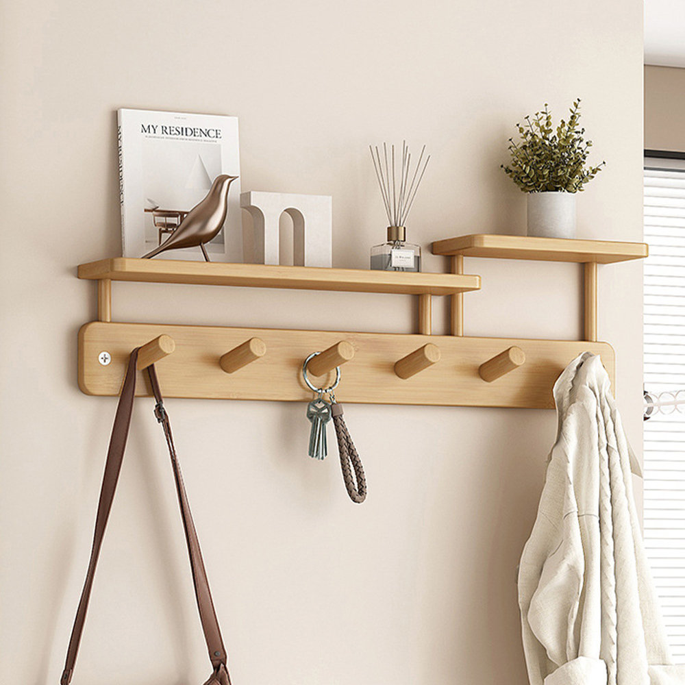Latitude Run® 6 Hooks Wall Coat Hook Rack With Floating Shelf For ...
