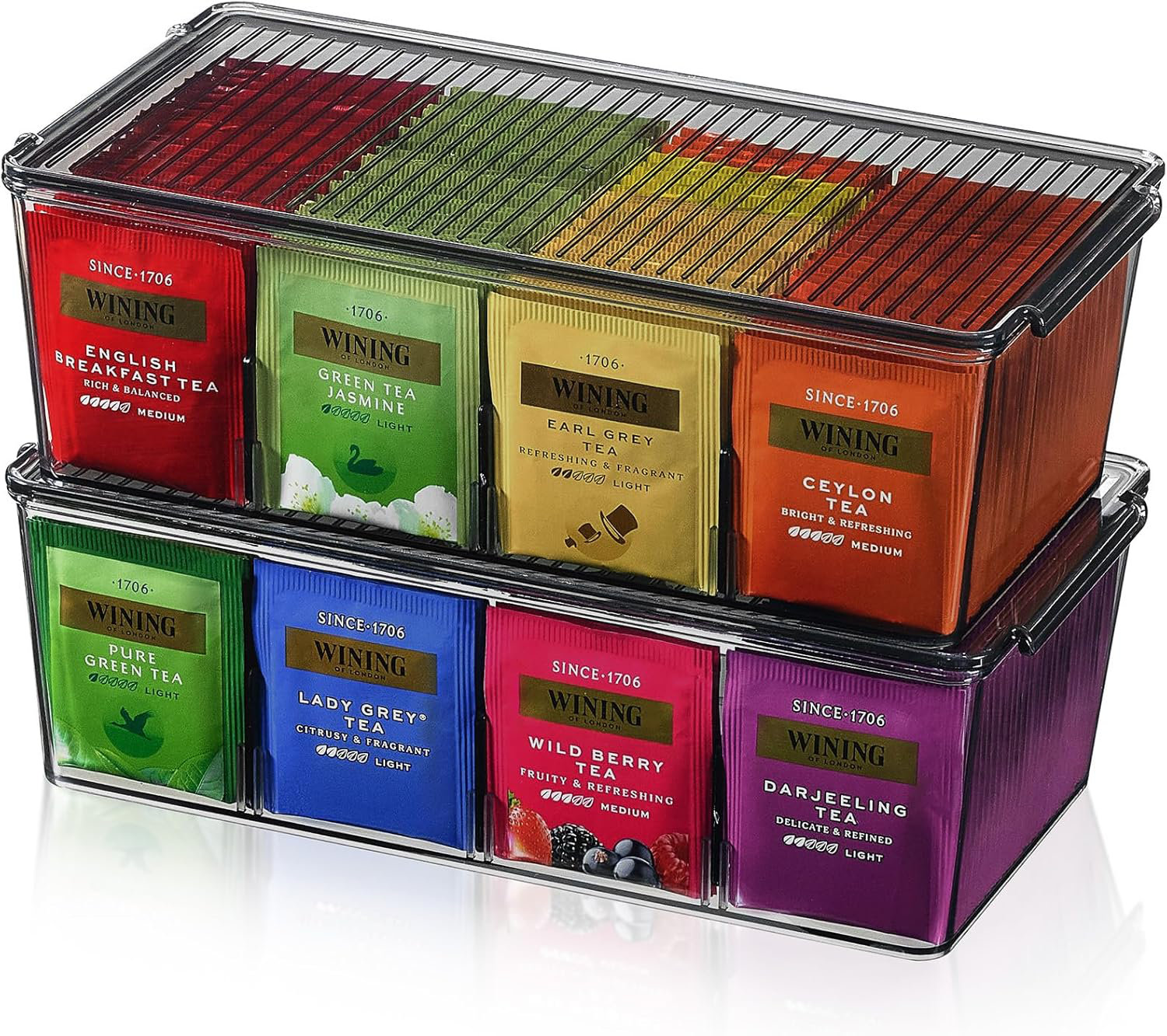 Winston Porter Plastic Black Tea Bag Organizer, Divided Storage Bin Box ...