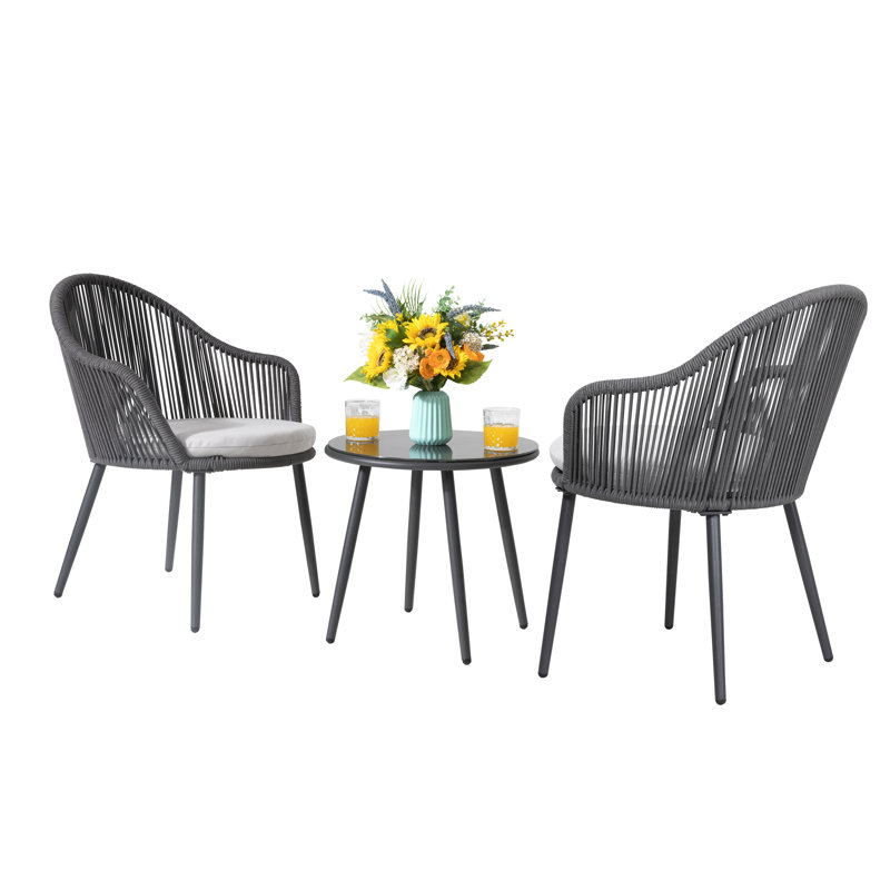 Wade Logan® Antwonne Patio Rope 3 Piece Bistro Set With Cushions ...