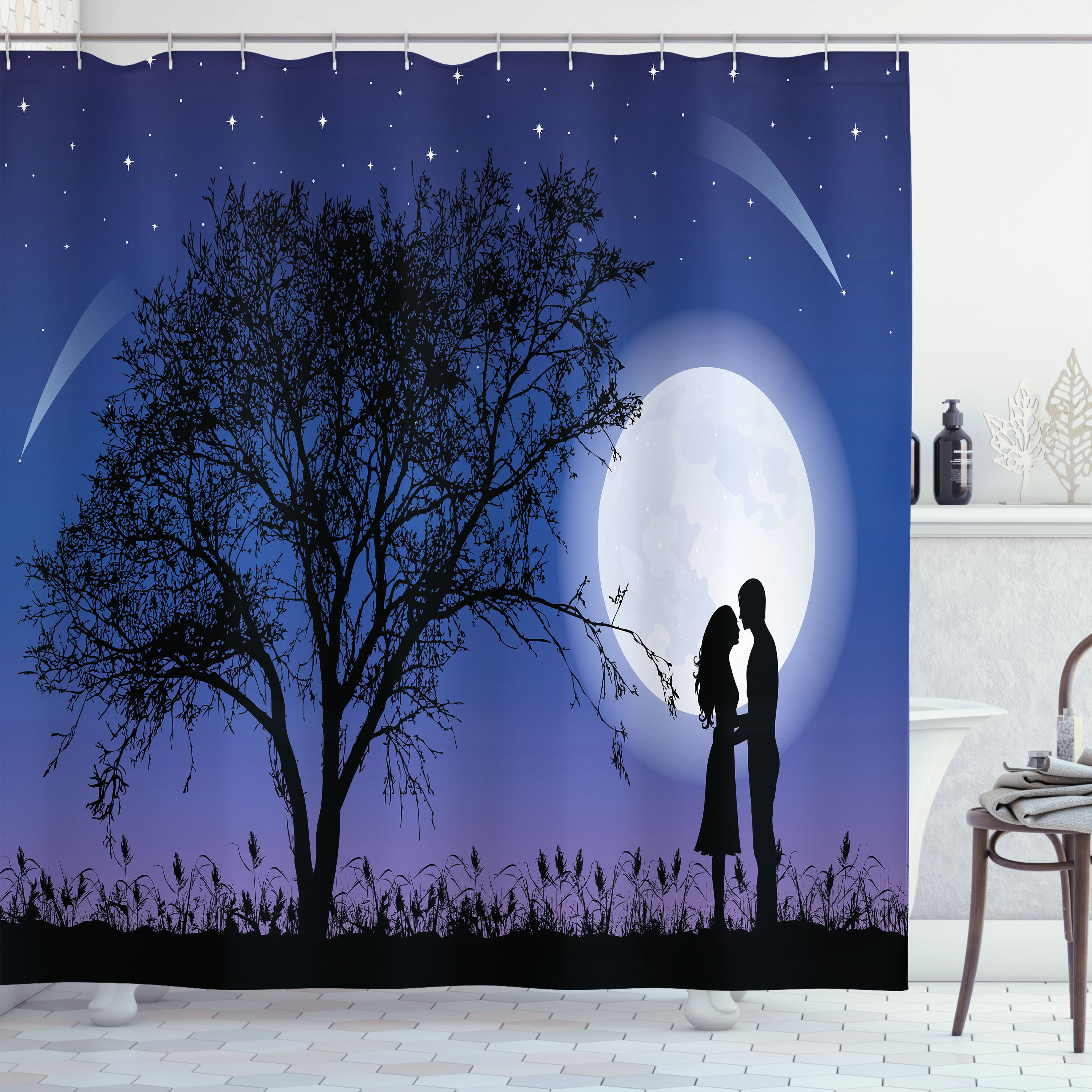 East Urban Home Night Shower Curtain Romantic Man Woman Hug Black Blue ...