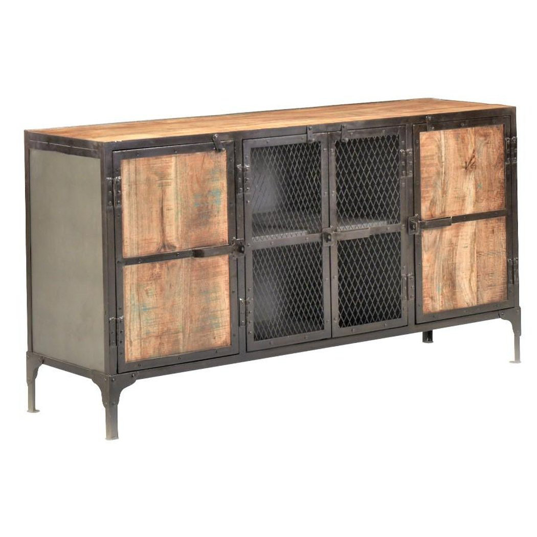 Williston Forge 60 Inch Rustic Industrial Metal Mesh Doors Sideboard ...