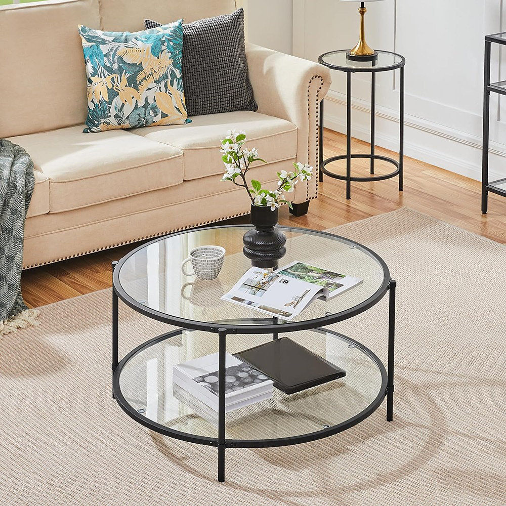 Latitude Run® Glass Top Coffee Table, 2 Tier Round Coffee Table For ...