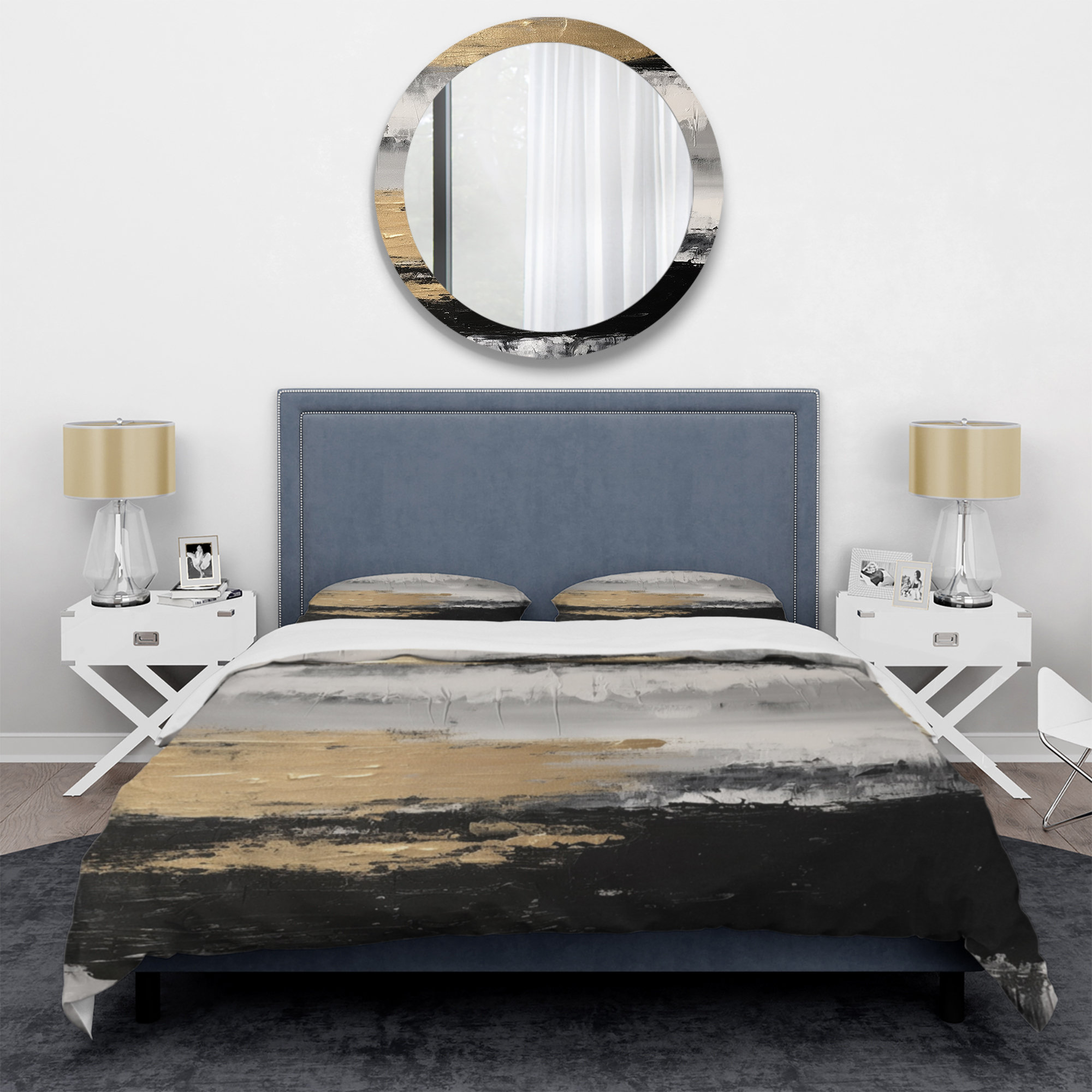 Design Art Minimal Joy In Black And Gold III - Abstract Painting Duvet ...