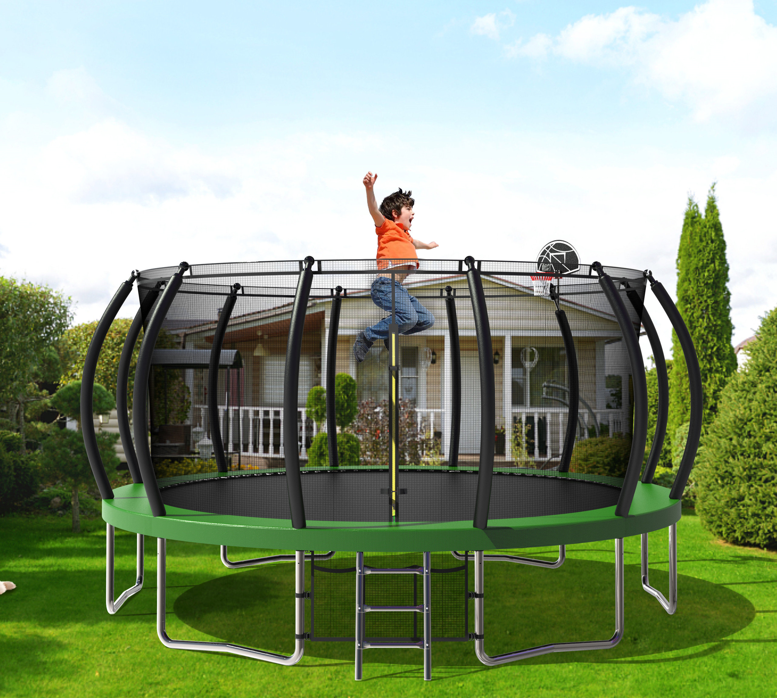 Modern Luxe Furniture 15' Round Backyard Trampoline With Safety ...