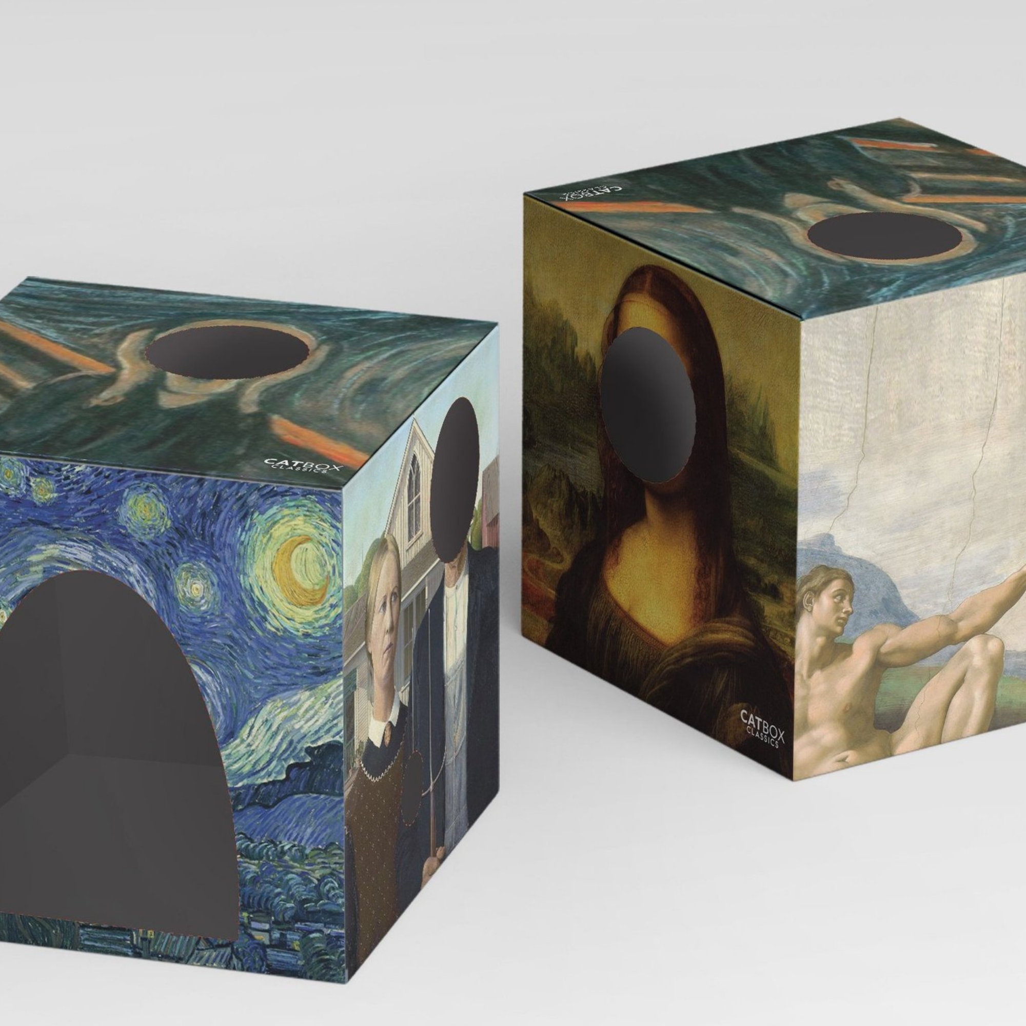 Cat Box Classics Furry Masterpieces Cardboard Cat House with Scratcher ...