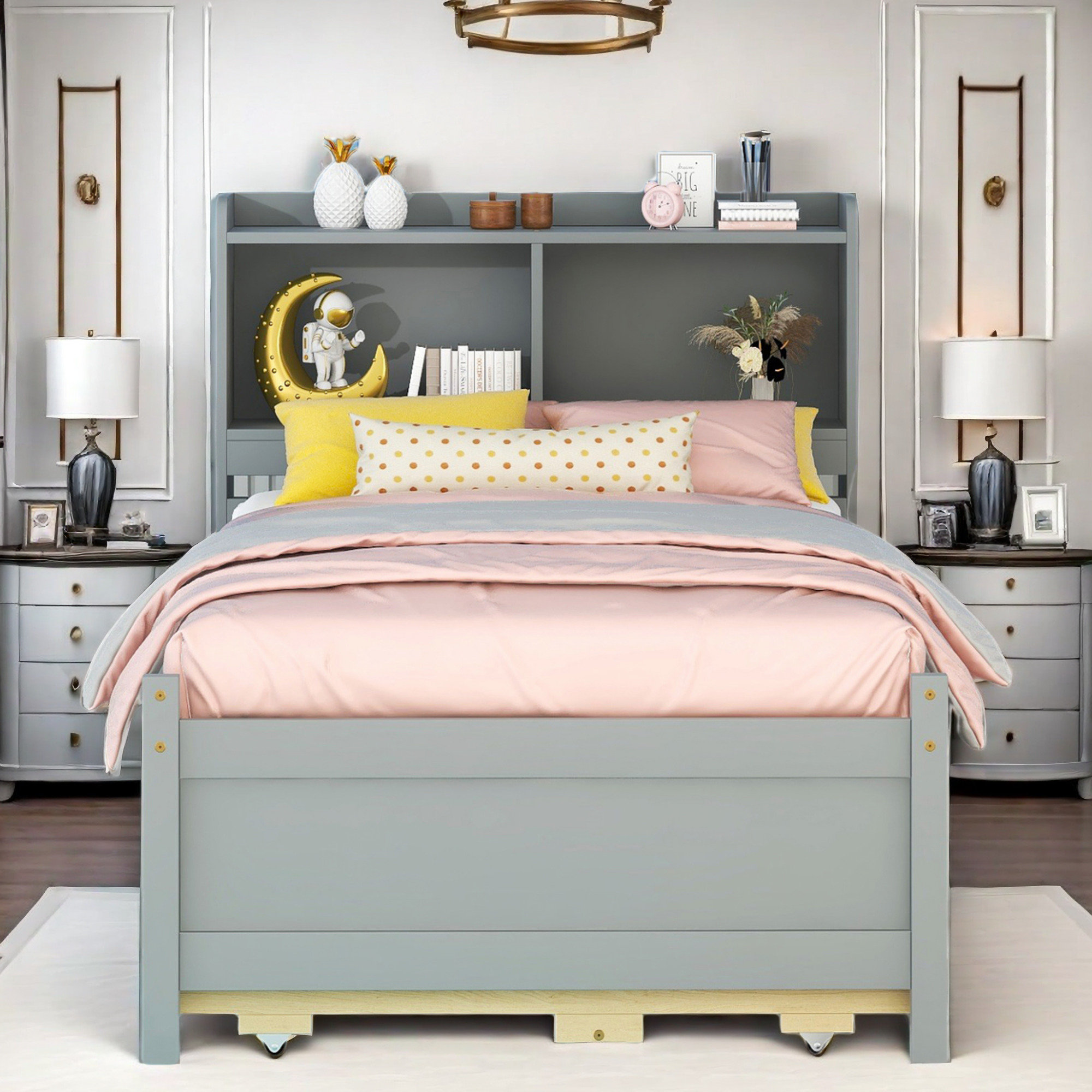 Lark Manor™ Bed With Bookcase Headboard, Trundle, Drawers, Usb And Led ...