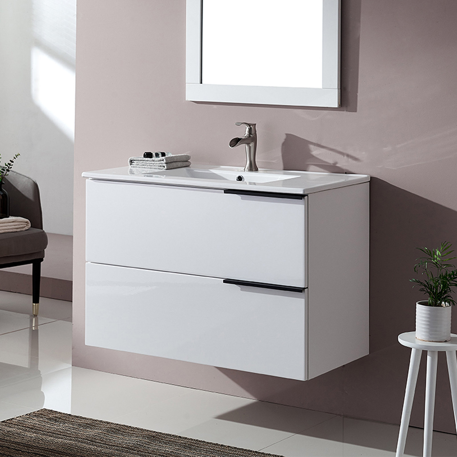 Ebern Designs Jamesly 36 Modern White Wall Mounted Single Bathroom