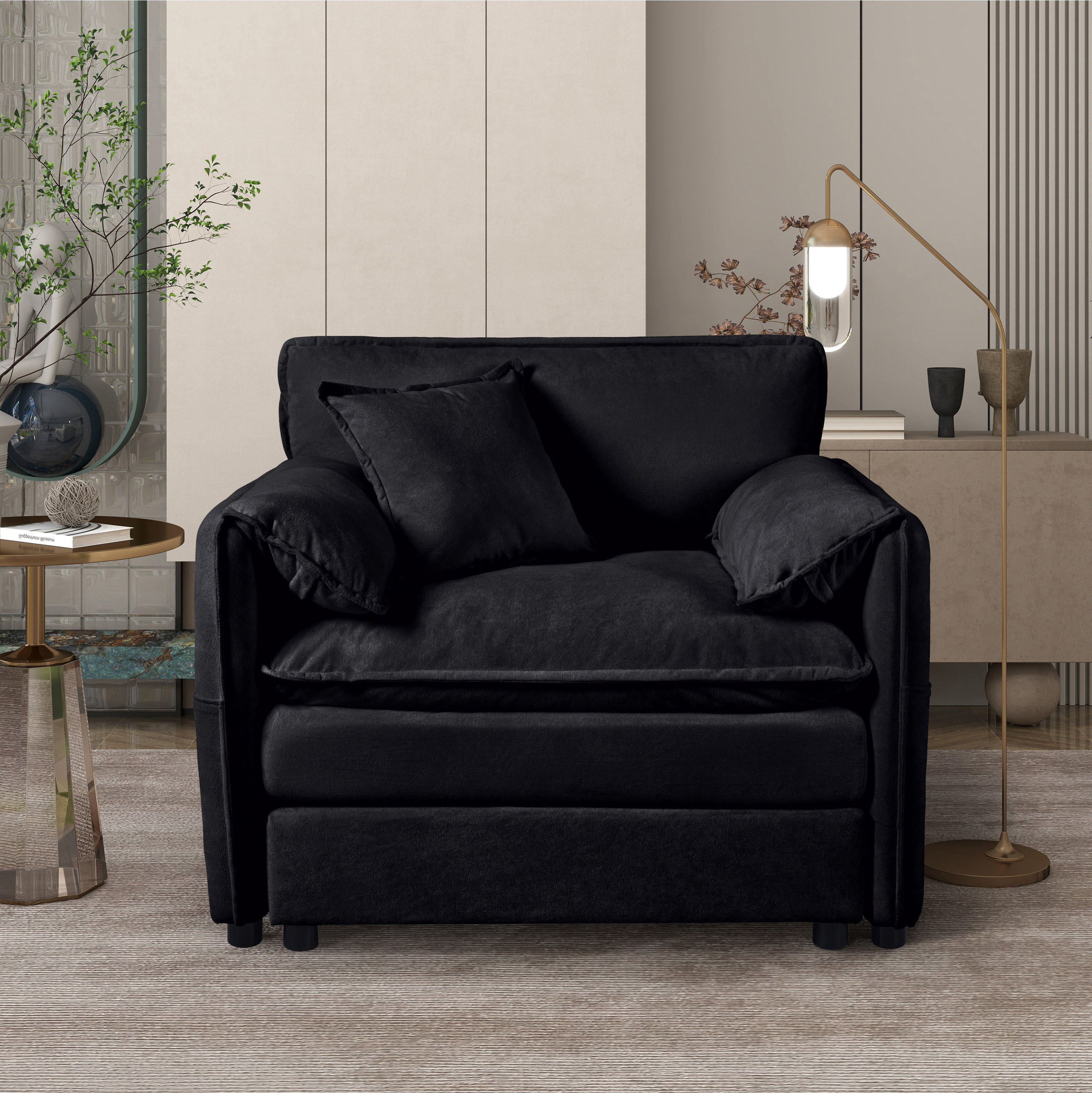 NFusion Elara Modern Contemporary Oversized Chenille Armchair with Toss ...