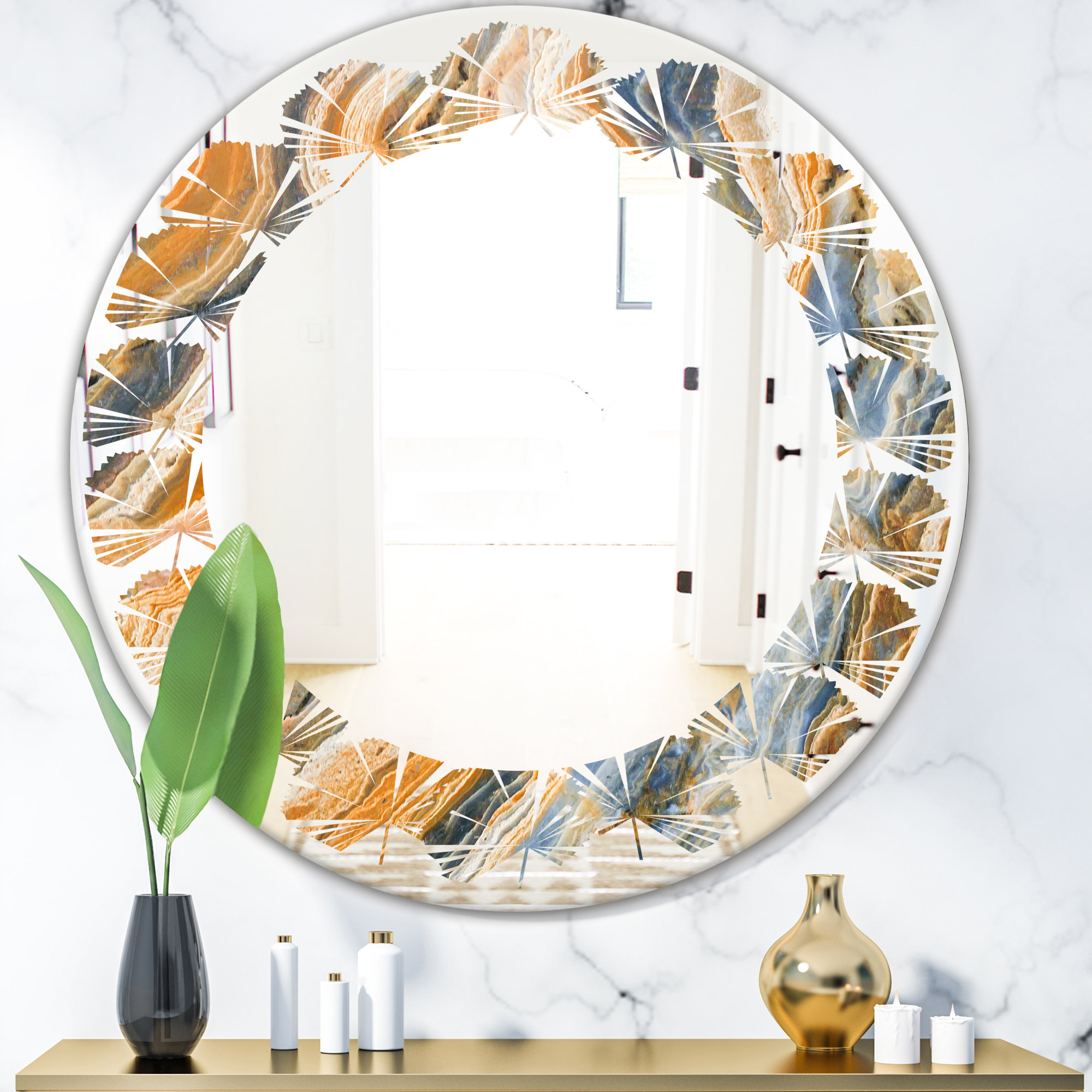 East Urban Home Leaves Marbled Geode IV Rustic Wall Mirror | Wayfair
