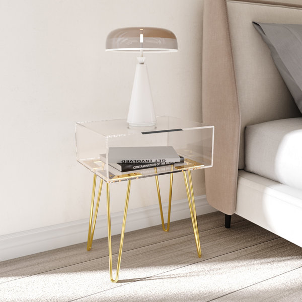 Mercer41 Acrylic Nightstand With Metal Legs | Wayfair