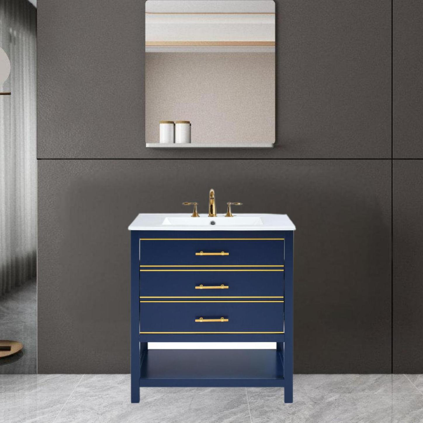 maxbrass 30" Modern Bathroom Vanity Cabinet With Ceramic Top | Wayfair