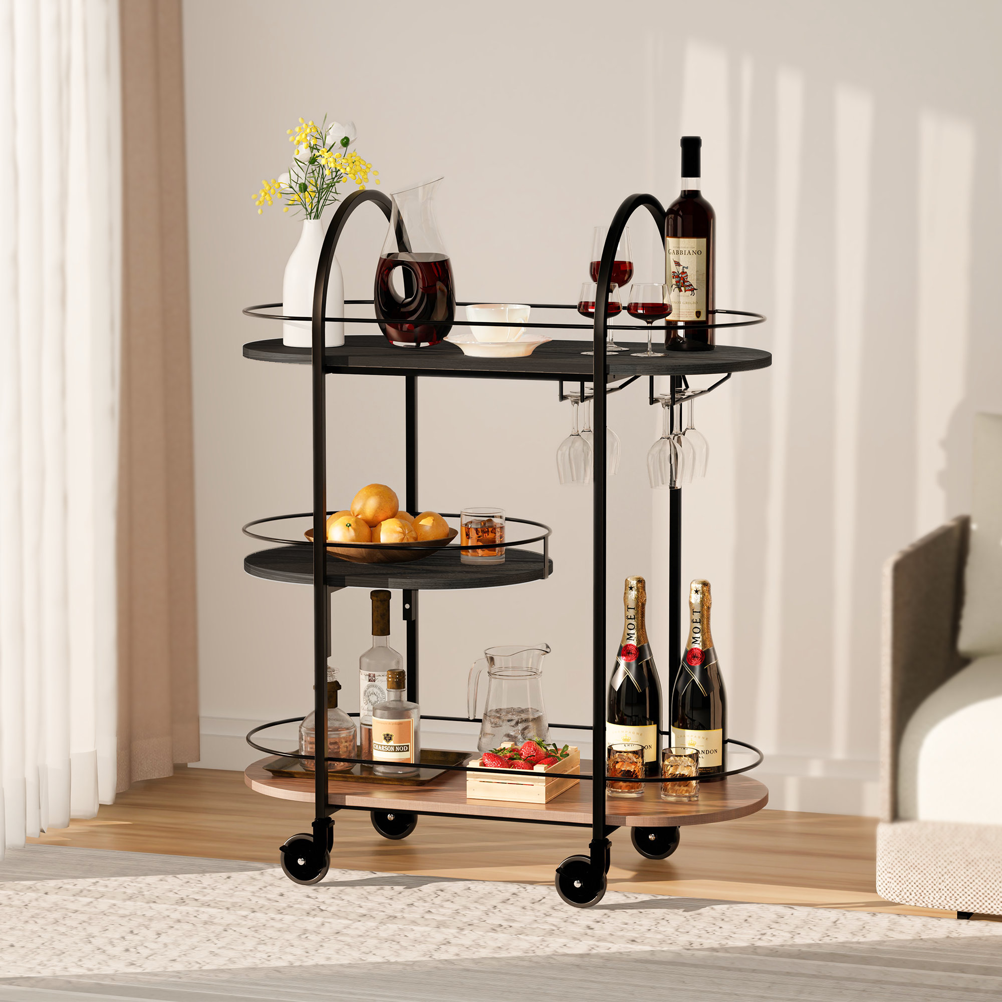 Ebern Designs 3-Tier Arc Bar Cart, 40''x32''x14'' - Wayfair Canada