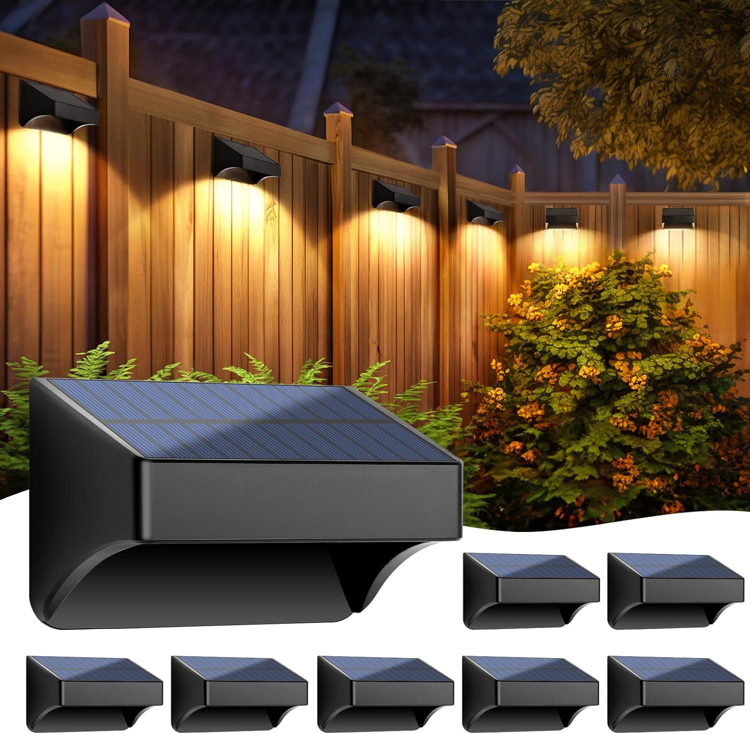 Arlmont & Co. 8-Pack Solar Fence Lights Outdoor, Waterproof Solar ...
