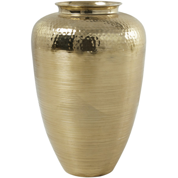 Mercer41 Aluminum Metal Brushed Decorative Gold Vase with Hammered Top ...