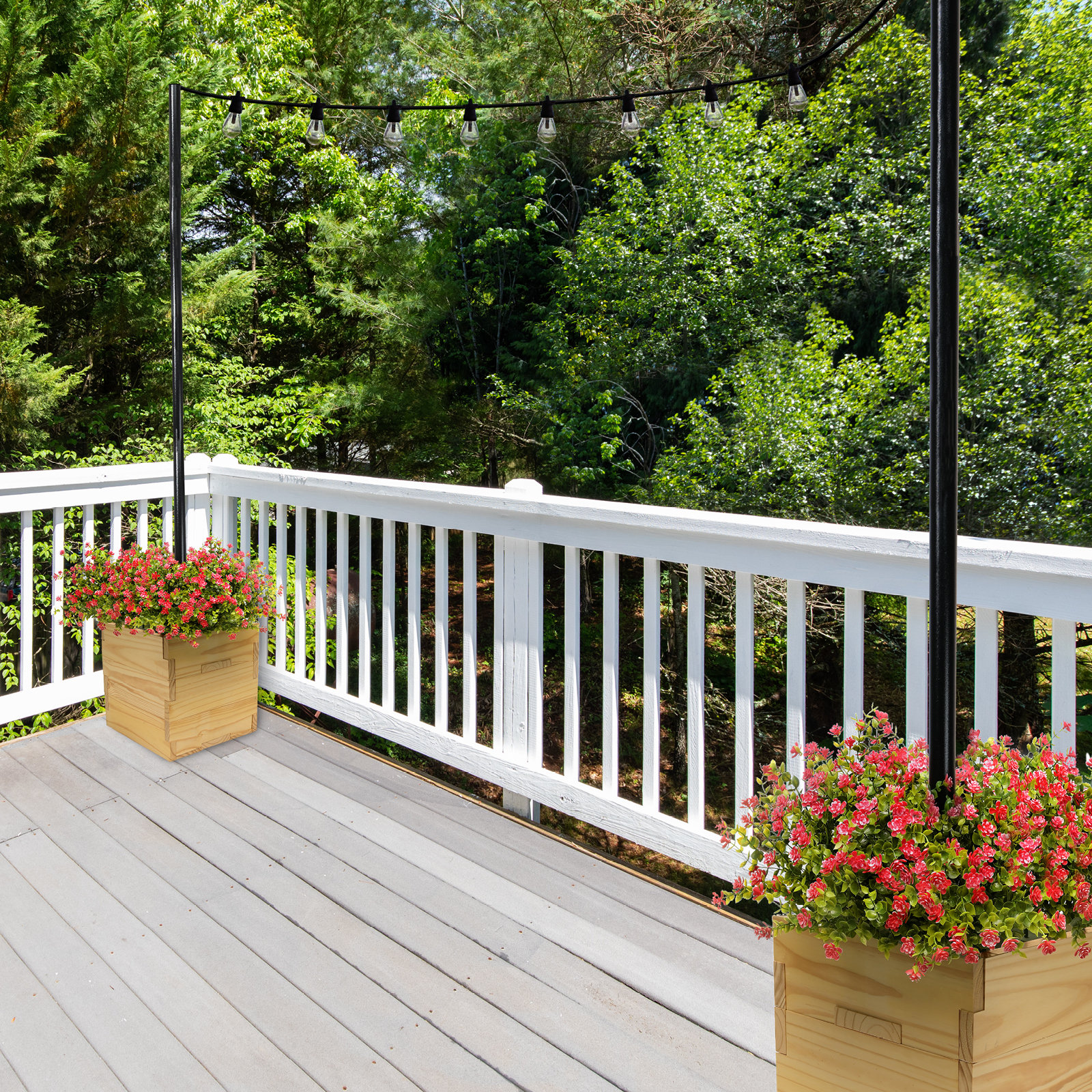 Union Rustic Jullisa Wood Planter Box with Light Pole Set, Wooden ...