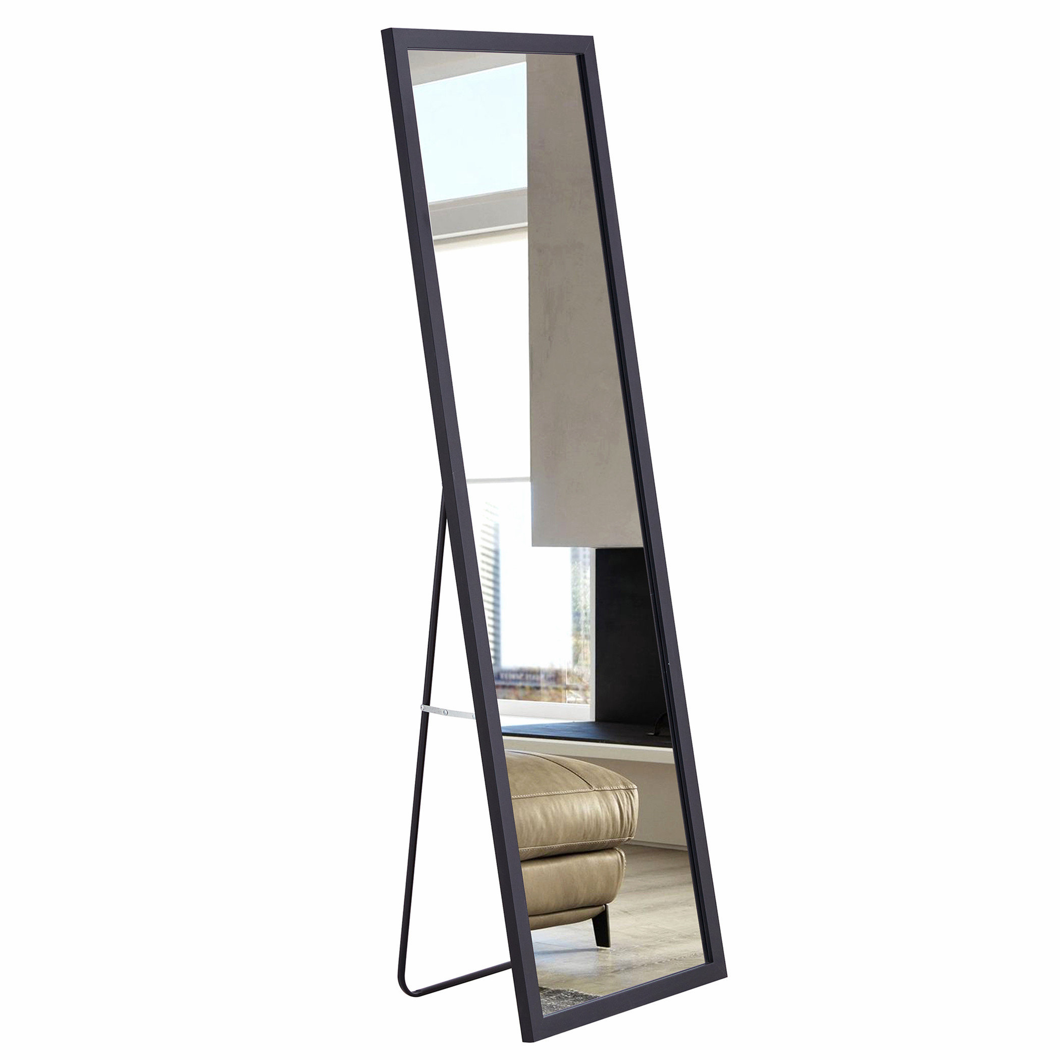 Ebern Designs wood grain solid wood frame full-length mirror, dressing ...