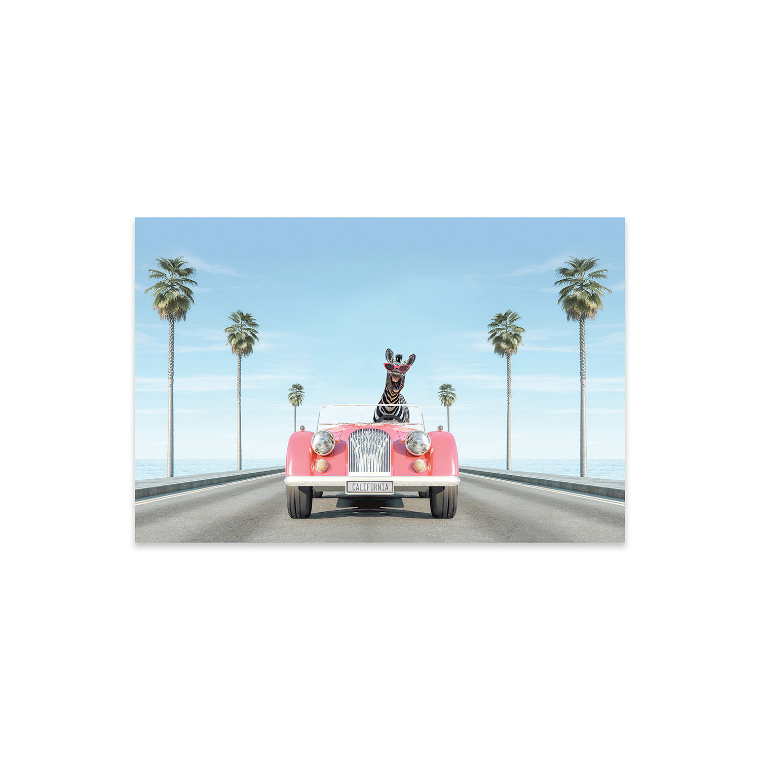 Trinx Vintage Pink Car with Zebra by Tiny Treasure Prints - Unframed ...