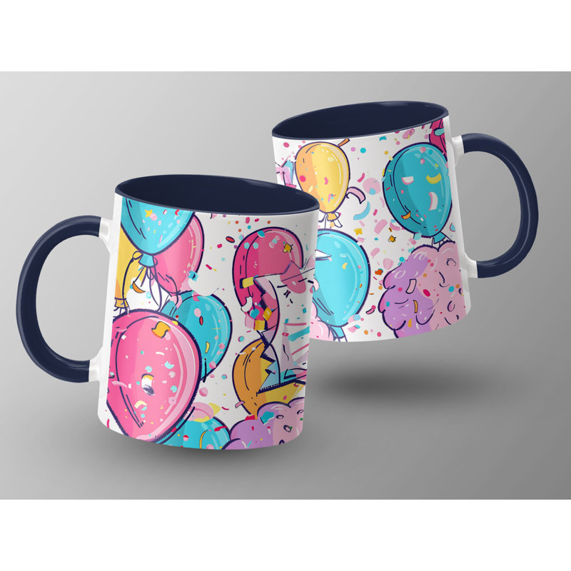 East Urban Home Set of 4 Kids Drawing Style 11oz Accent Mugs – White ...