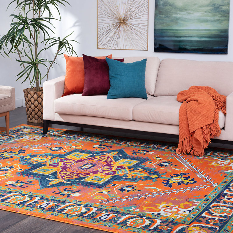 Bungalow Rose Depew Performance Orange/Pink/Blue Rug & Reviews | Wayfair