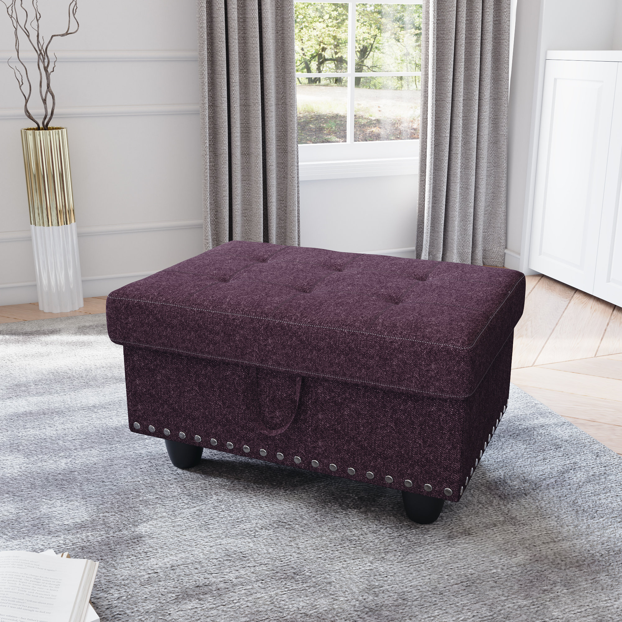 Red Barrel Studio® Ulanda 29.1''Wide Linen Purple Rectangle Solid ...