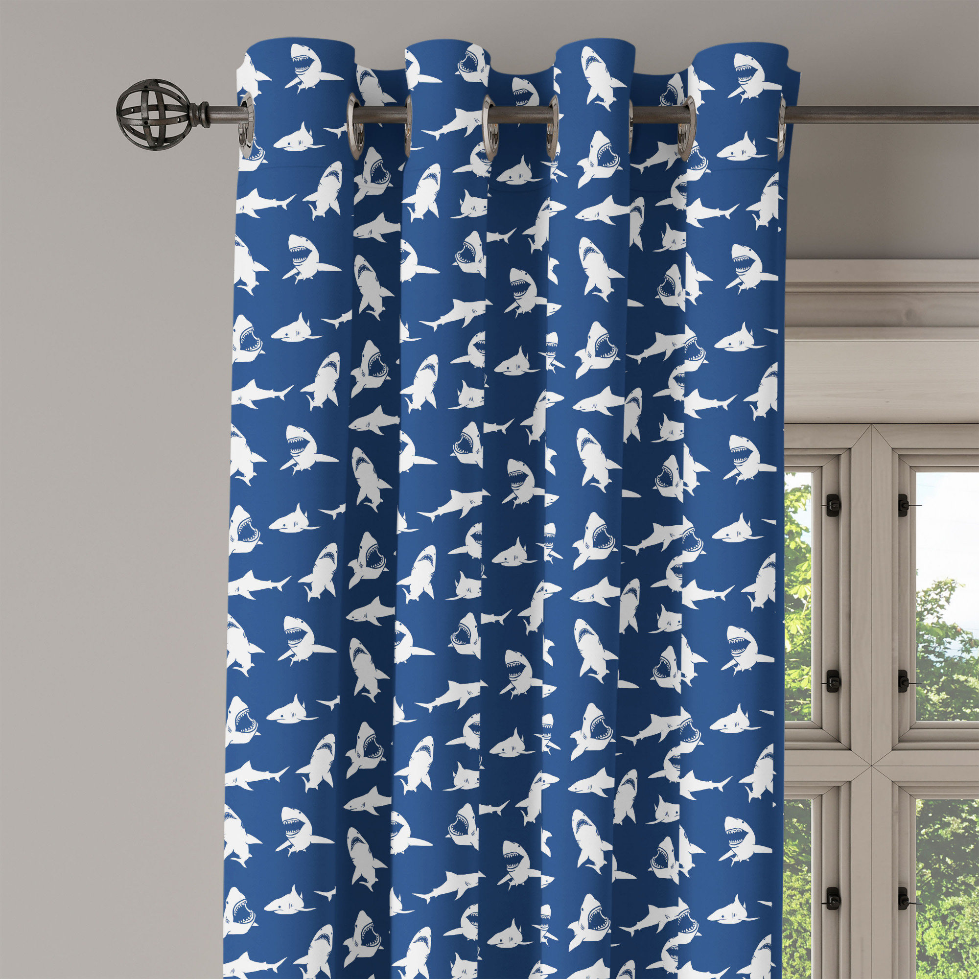 East Urban Home Ambesonne Shark Grommet Curtain, Fish Pattern Various ...