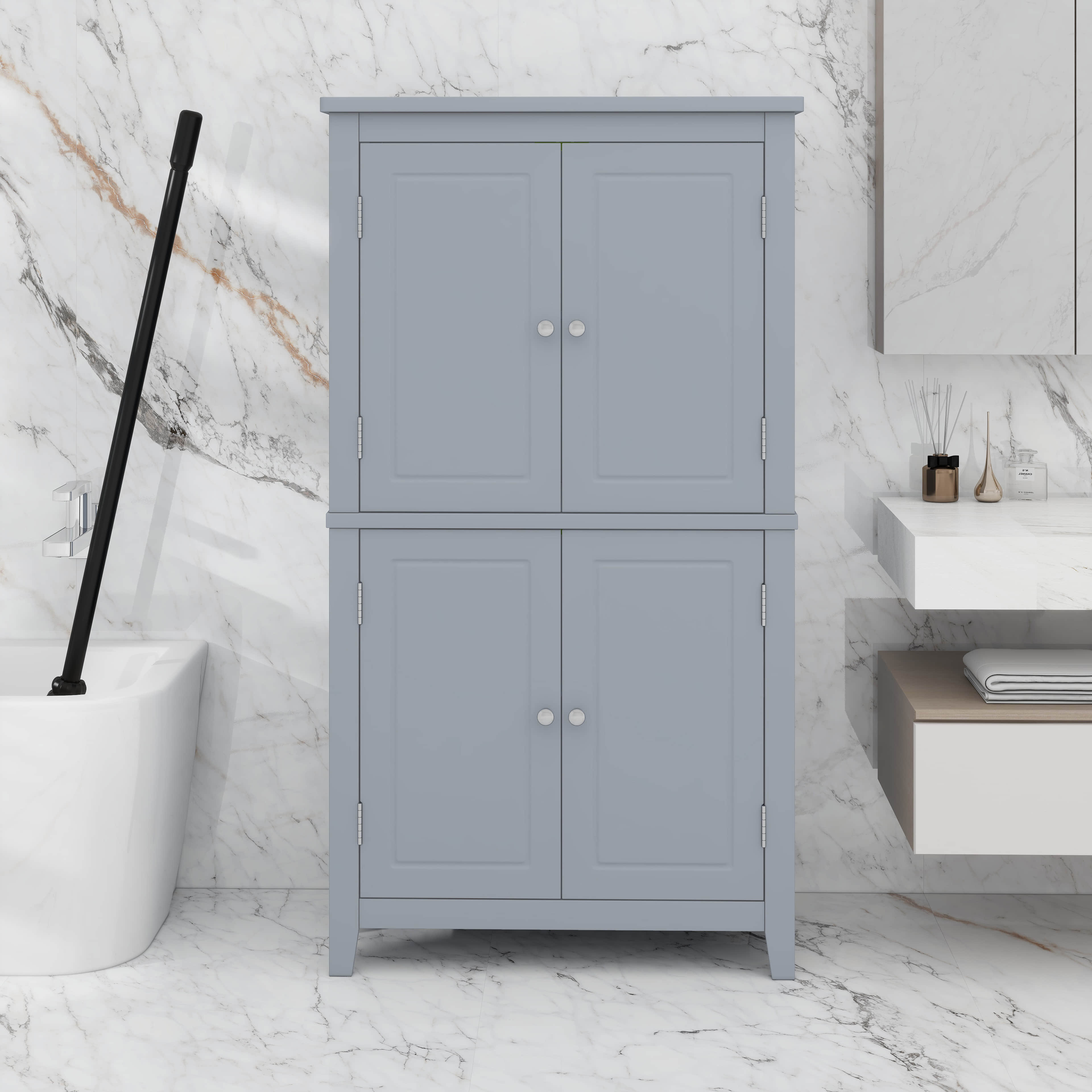 Red Barrel Studio® Elegant Bathroom Floor Storage Cabinet, Bathroom ...