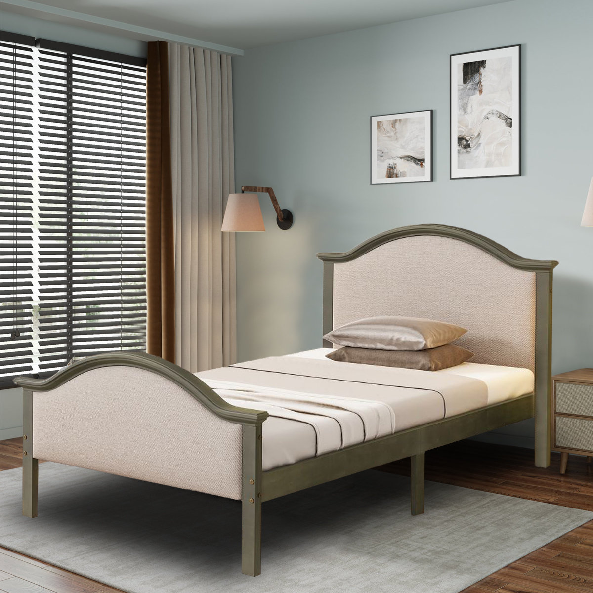 Winston Porter Saketha Twin Solid Wood Upholstered Bed Frame with ...