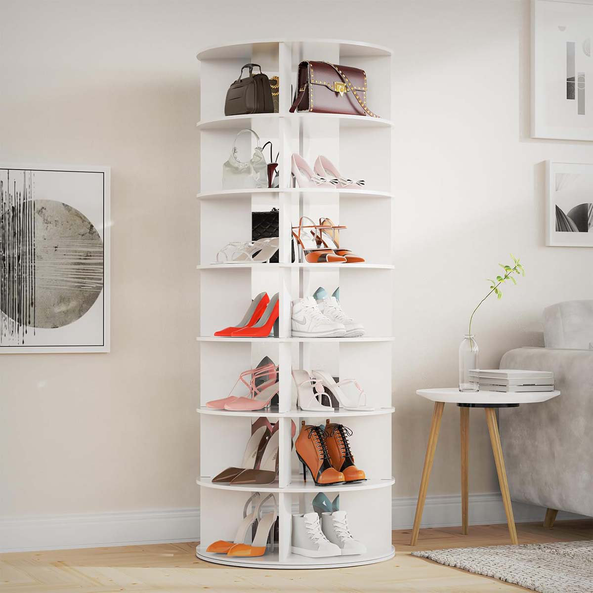 Rebrilliant Shoe Rack, 7 Tier Rotating Shoe Rack Tower, 360 Rotating ...