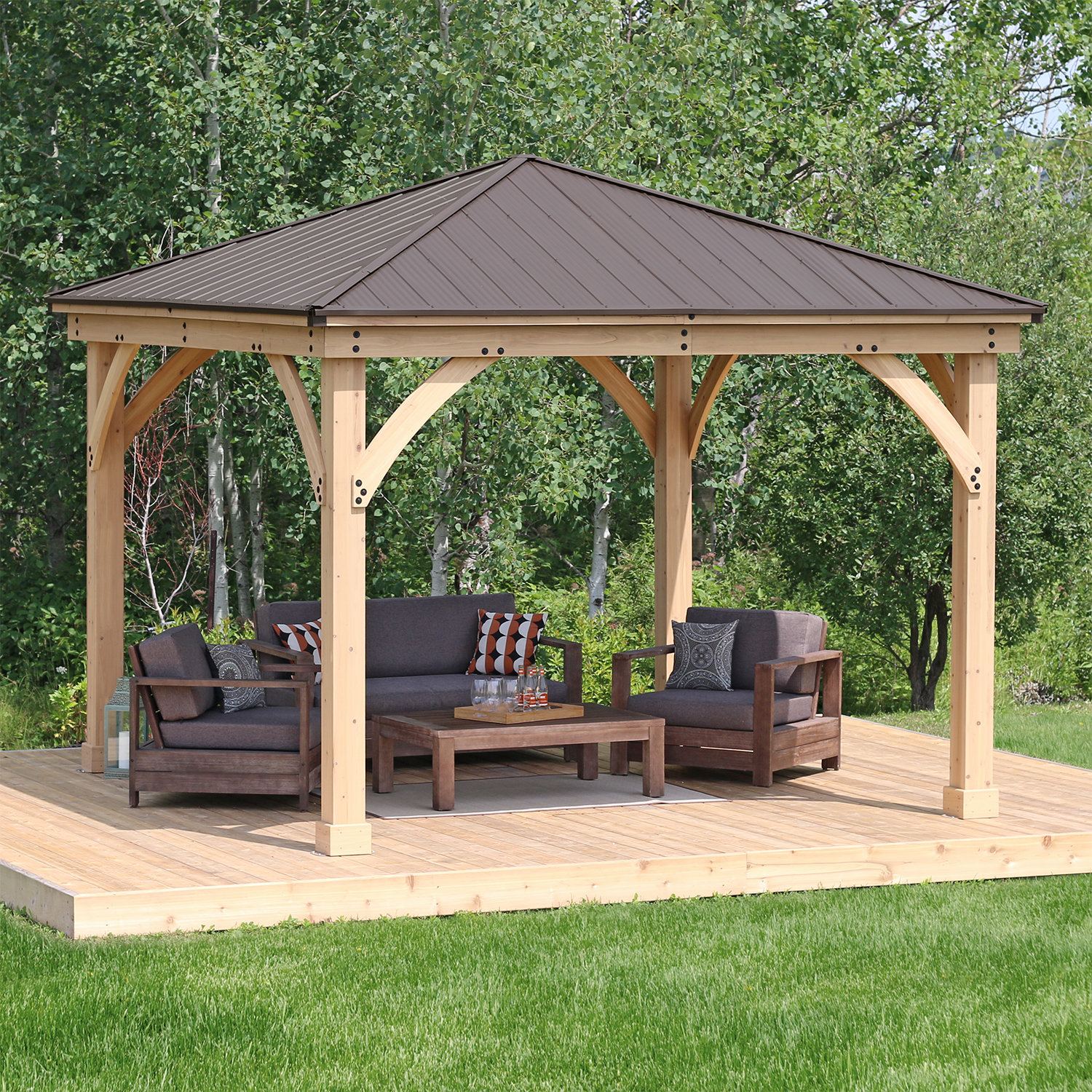 Yardistry Meridian 12 Ft. W x 12 Ft. D Solid Wood Patio Gazebo ...