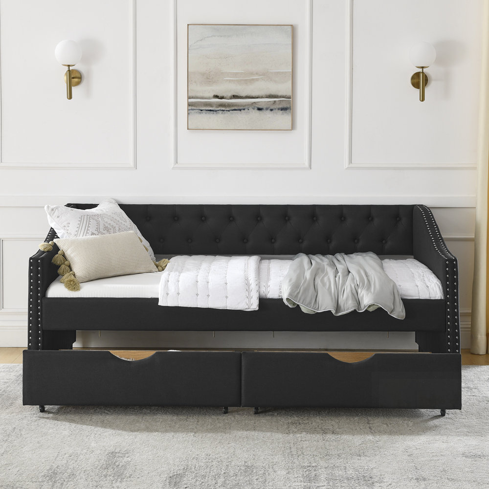 Lark Manor™ Daybed with Drawers, Tufted Back, and Waved Shape Arms for ...