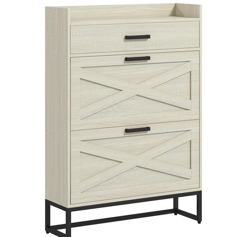 Gracie Oaks HOMCOM Narrow Shoe Cabinet, Industrial Shoe Storage Cabinet ...