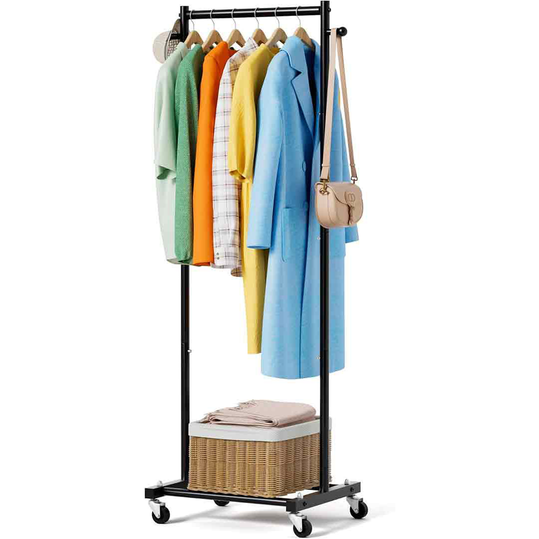 Latitude Run® Hanging Clothes Clothing Rack With Wheels 60" Heavy Duty ...