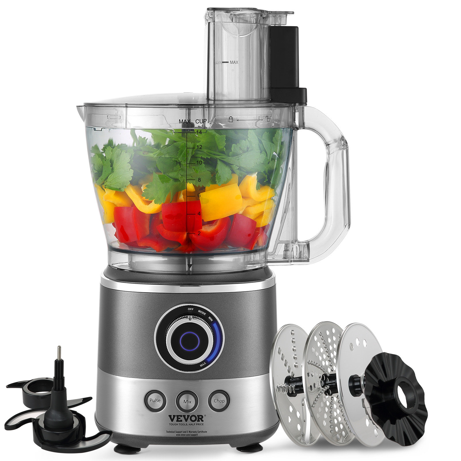 VEVOR 14-Cup 650W Food Processor Vegetable Chopper Mixing Slicing ...