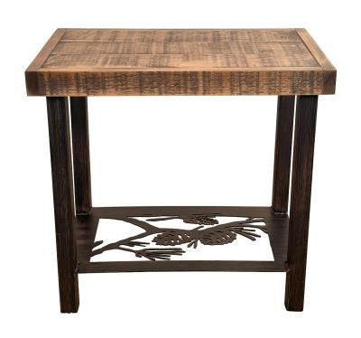 Loon Peak® Burnt Sienna/Rough Sawn Pine Cone Rectangle Side Table | Wayfair