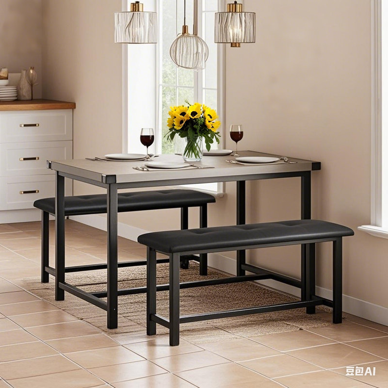 17 Stories Industrial Dining Table Set for 4, 3-Piece Kitchen Table Set ...
