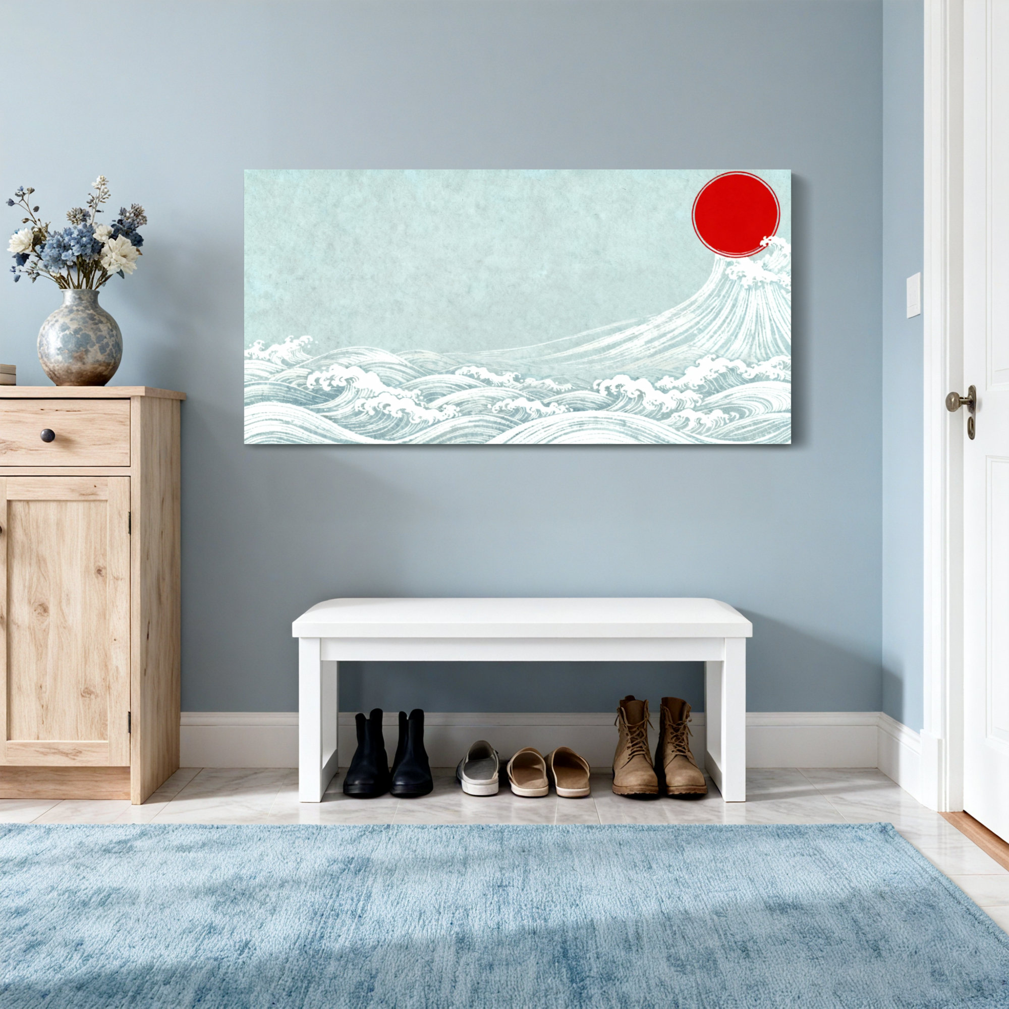 Winston Porter Nautical & Beach Japanese Wave And Red Sun Pattern ...
