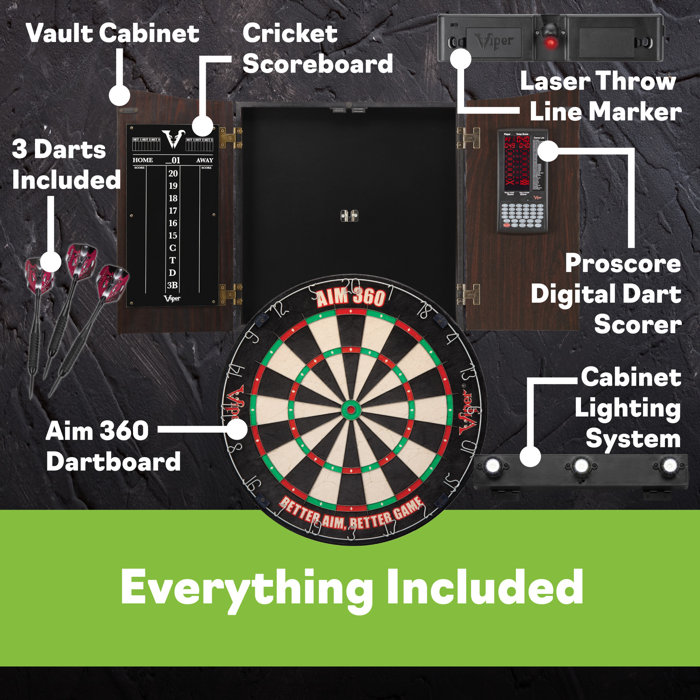 Viper Vault Deluxe Dartboard Cabinet with Integrated Pro Score, AIM 360 ...