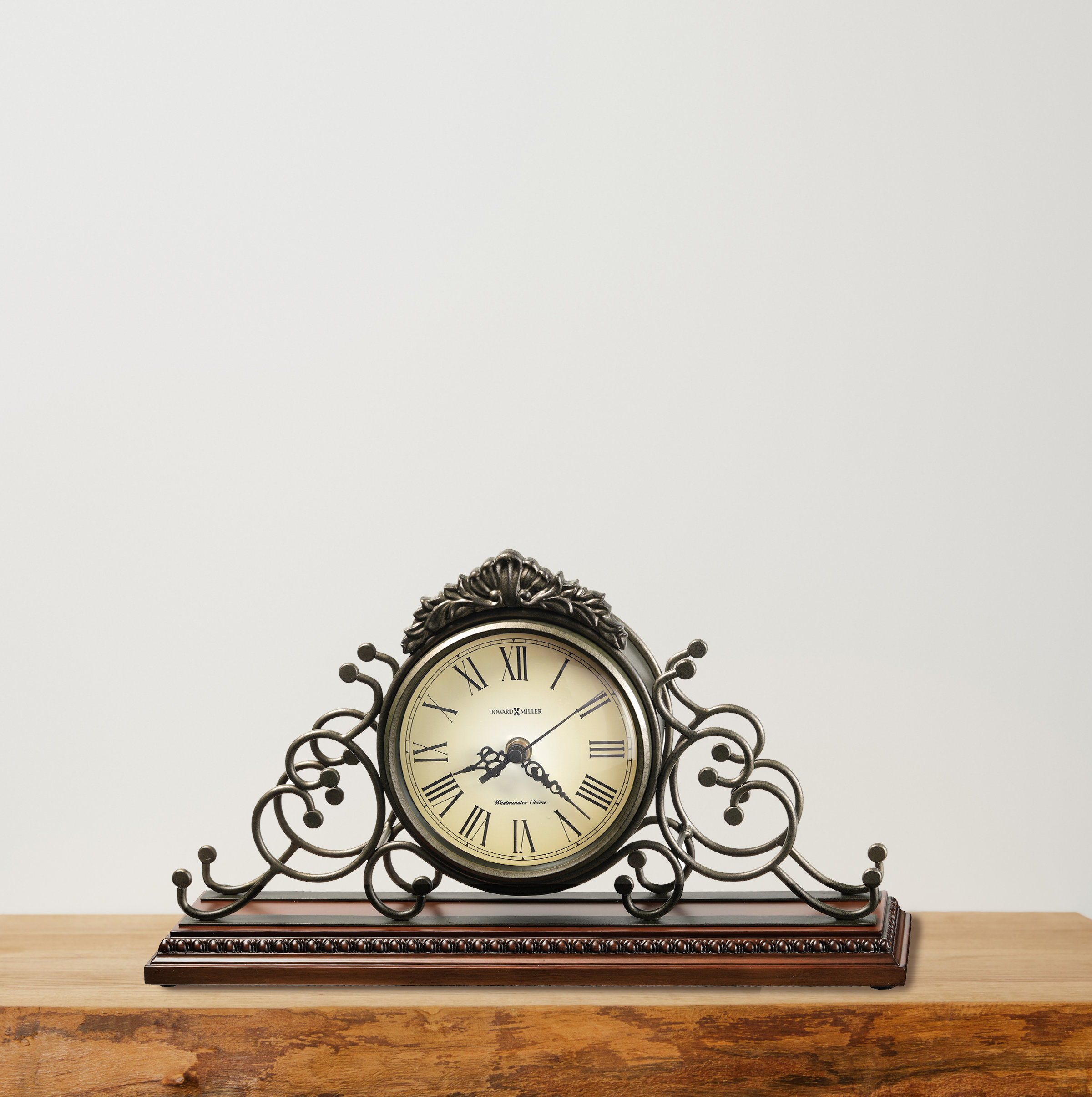 Howard Miller® Adelaide Traditional Mantel Clock, Wrought Iron Frame on ...