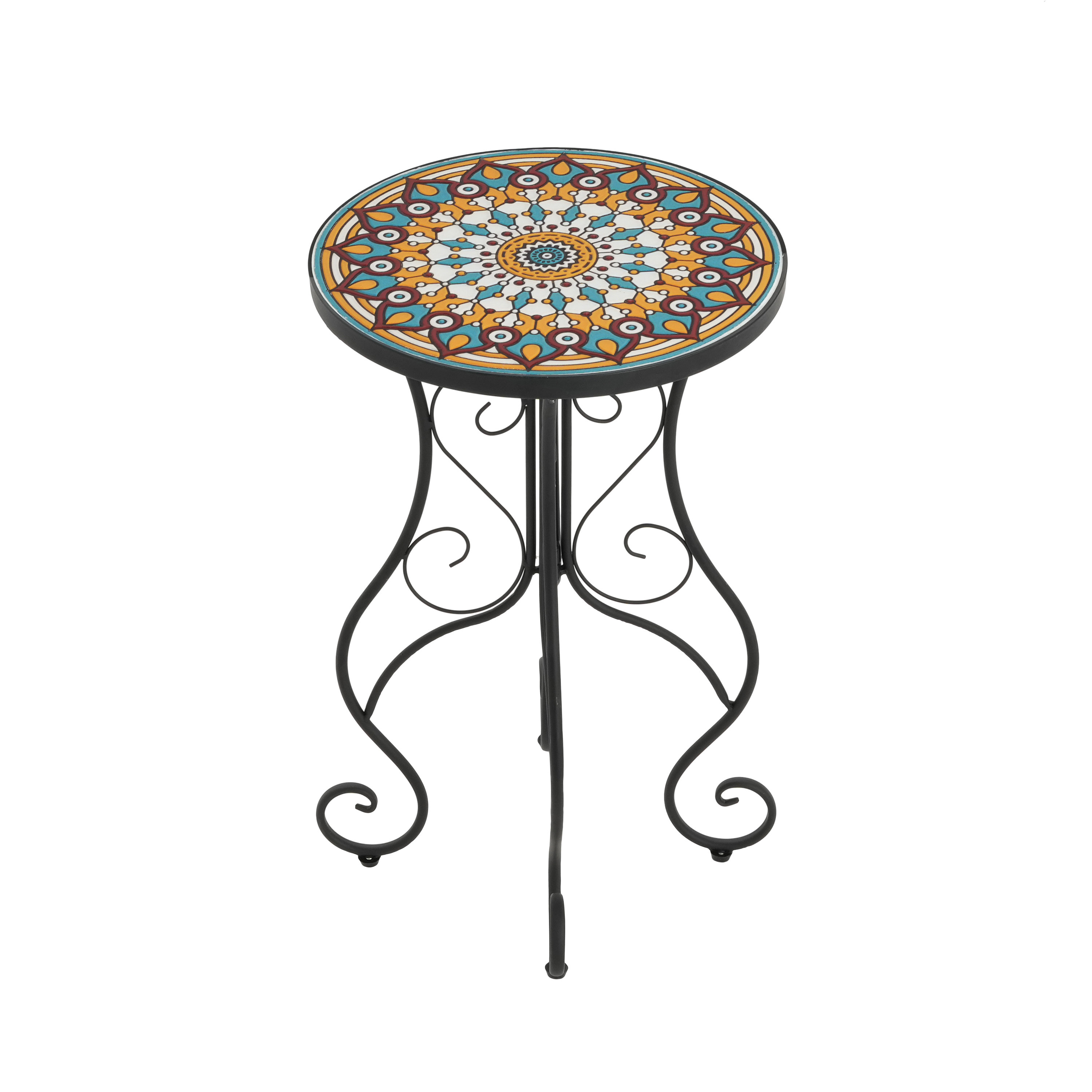 Bungalow Rose French Country Side Table With Floral Tile Top, Black ...