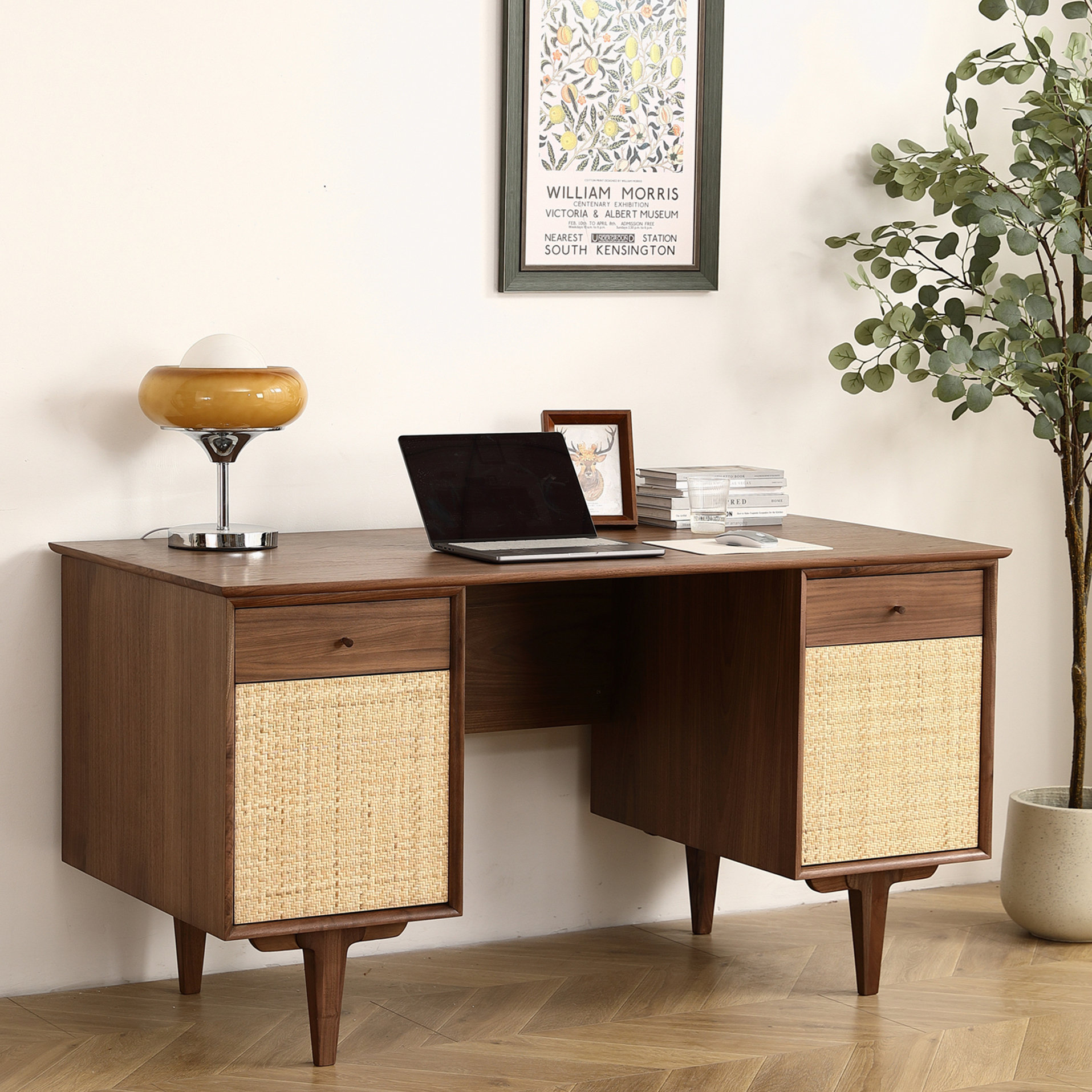 Bayou Breeze Caniya 57.09'' W Rectangle Computer Desk with and Cabinet ...