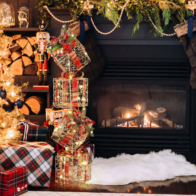 The Holiday Aisle® Champagne Gold Gift Boxes Holiday Decoration with ...