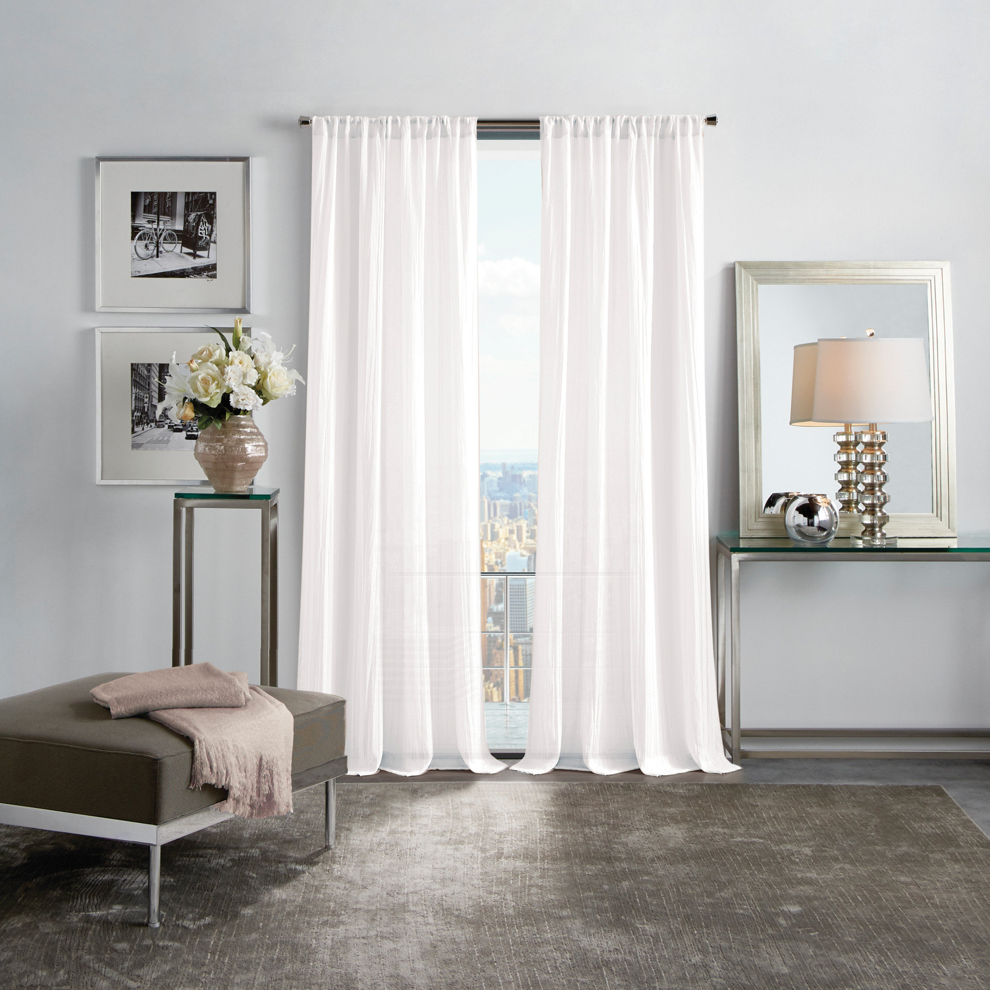 Martha Stewart Crinkle Sheer White Curtain Panel Pair & Reviews | Wayfair