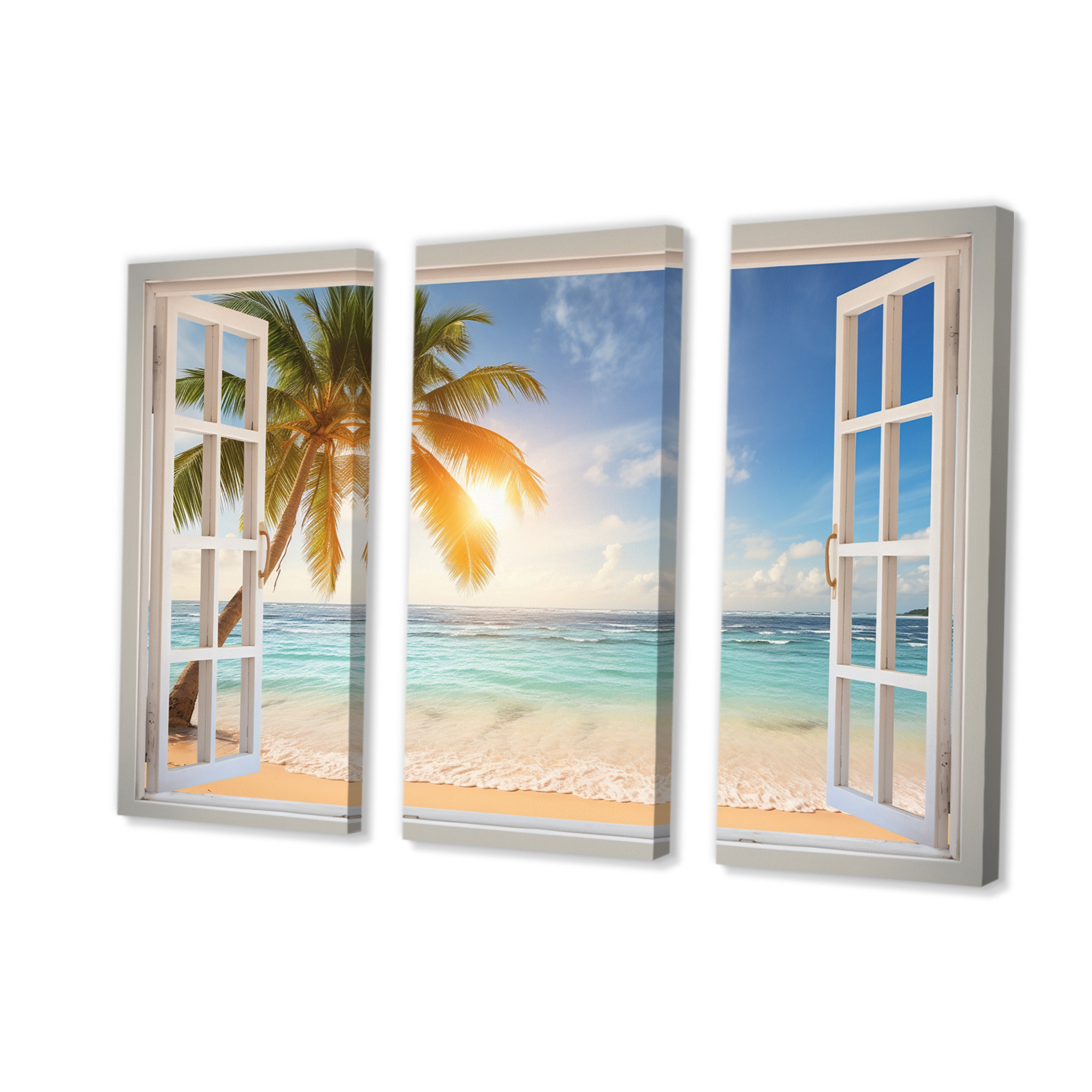 Design Art Tropical Oceanview Through Open White Window II - Coastal ...