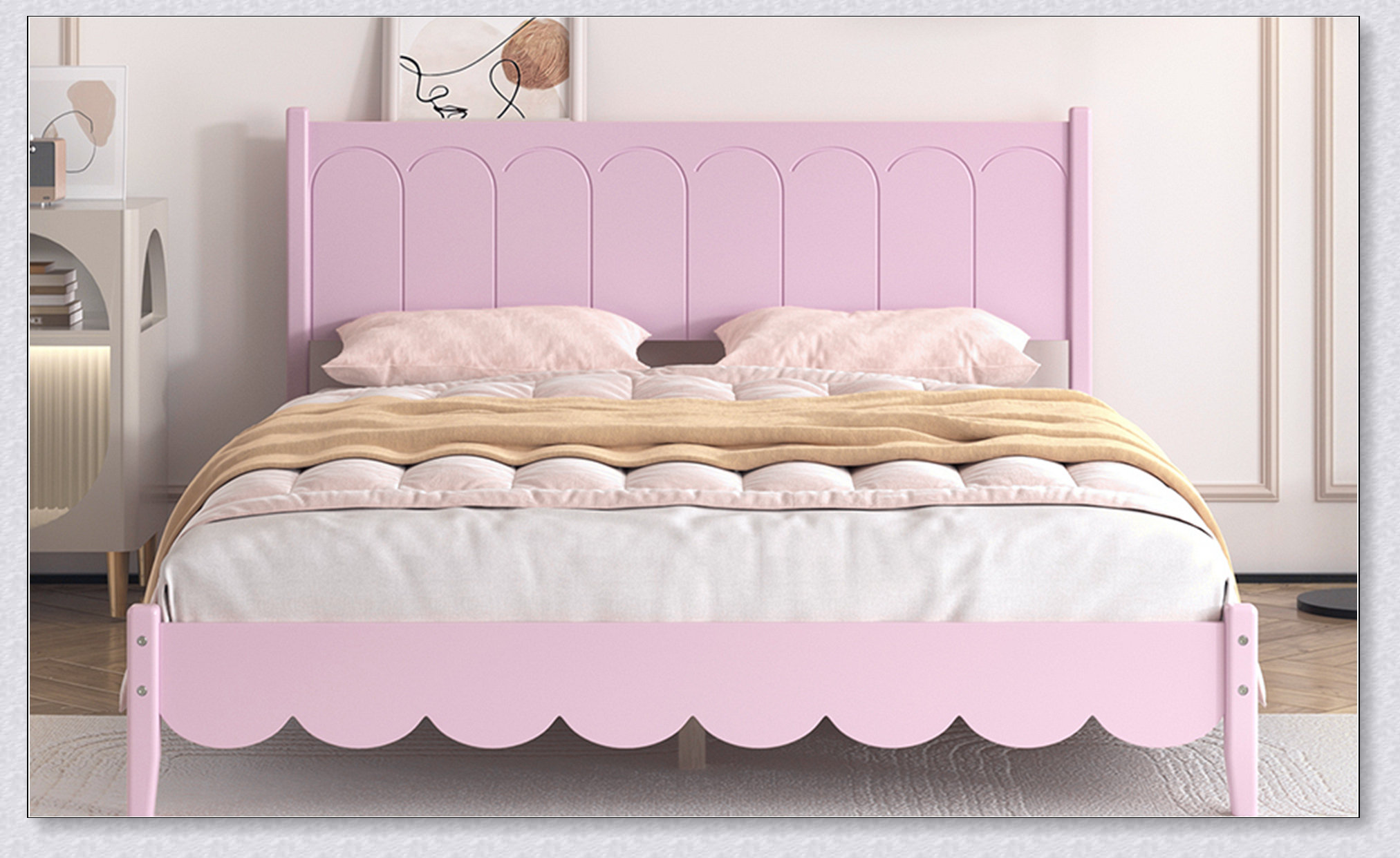 Winston Porter Wood Platform Bed Frame, Retro Style Bed With ...